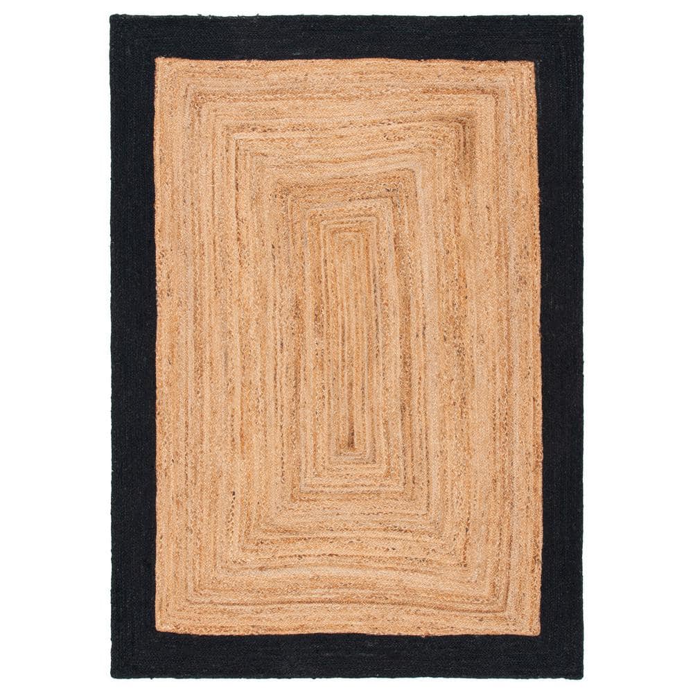 SAFAVIEH Natural Fiber Beige/Black 9 ft. x 12 ft. Woven Border Area Rug ...