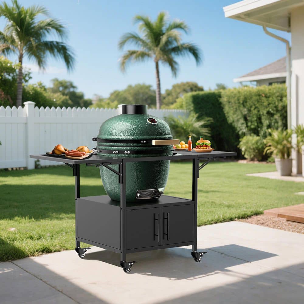 Outdoor Grill Table for Big Green Egg Style BBQ,Metal Grill Cart with 2 ...