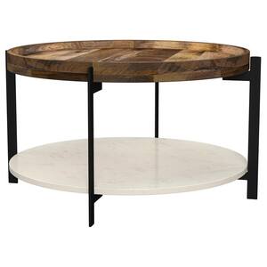 Coaster Camillo 35.5 in. Maple Round Wood Coffee Table with Shelf ...