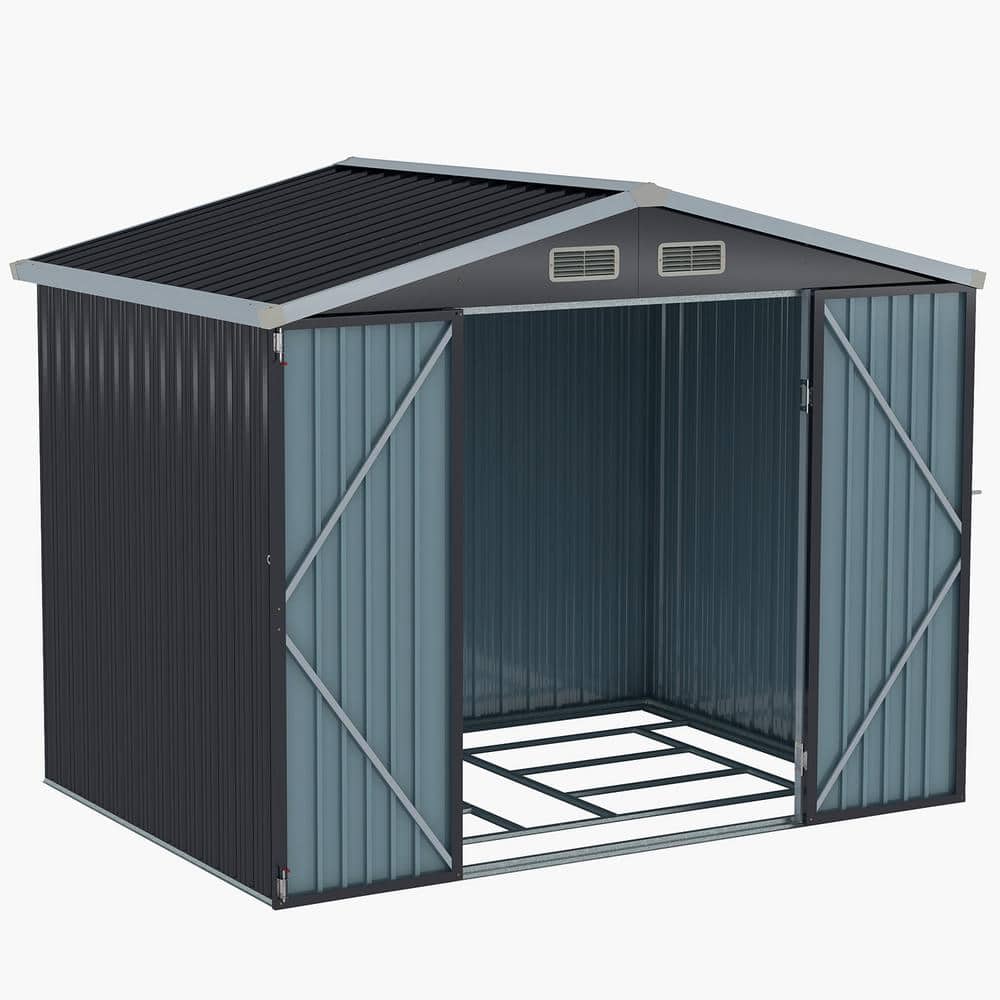 Sizzim Outdoor 10 ft. W x 8 ft. D Metal Storage Shed with Floor Frame ...
