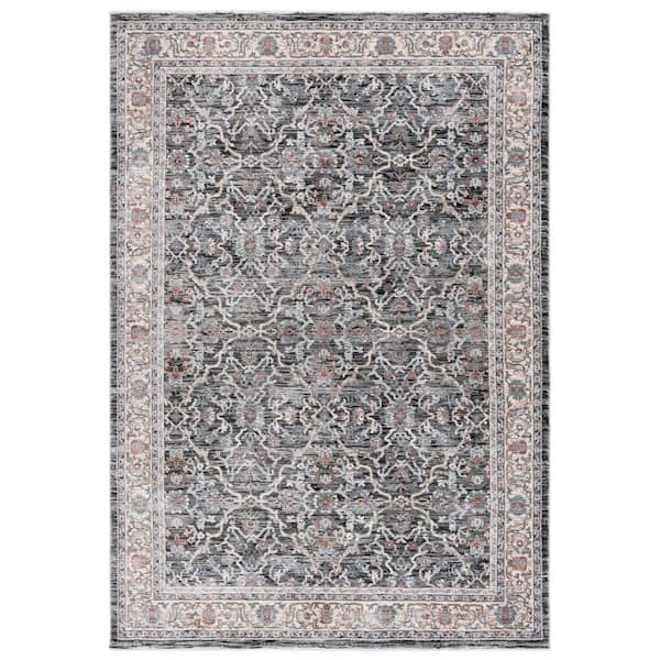 SAFAVIEH Artifact Charcoal/Gray 8 ft. x 10 ft. Border Floral Ornate ...