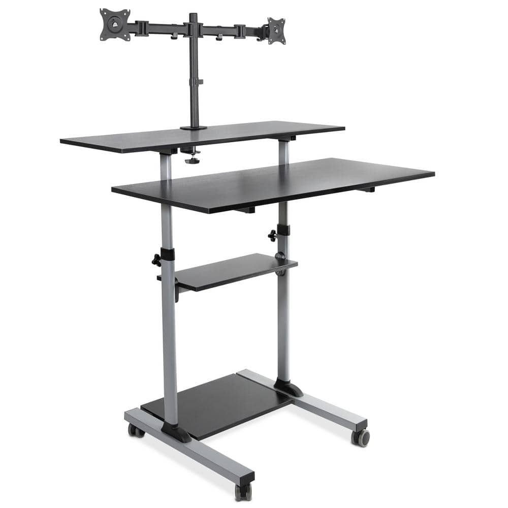 mount-it! 40 in. Grey Mobile Standing Desk with Dual Monitor Mount ...