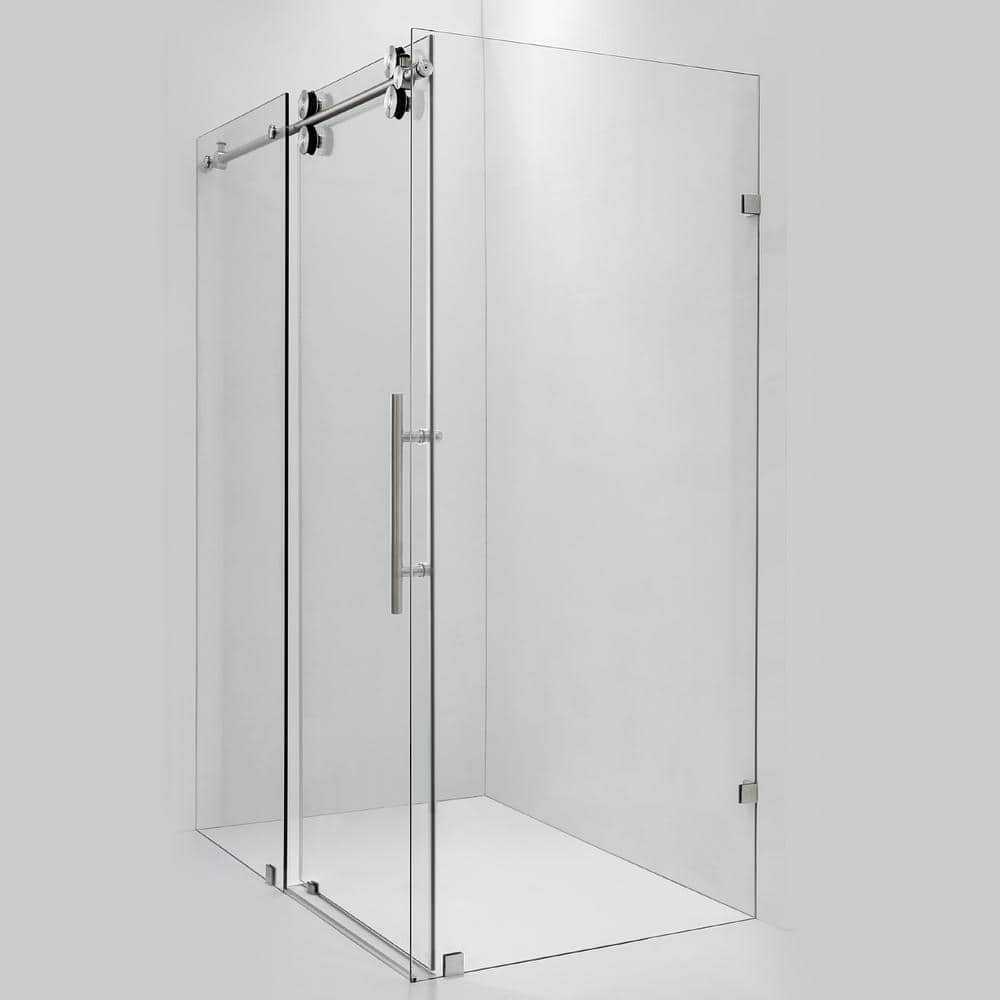 ROSWELL Spezia 52 in. W x 78 in. H Rectangular Single Sliding Frameless Corner Shower Enclosure ...