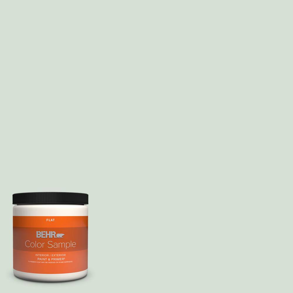 BEHR PREMIUM PLUS 8 oz. #S410-1 River Mist Flat Interior/Exterior Paint ...