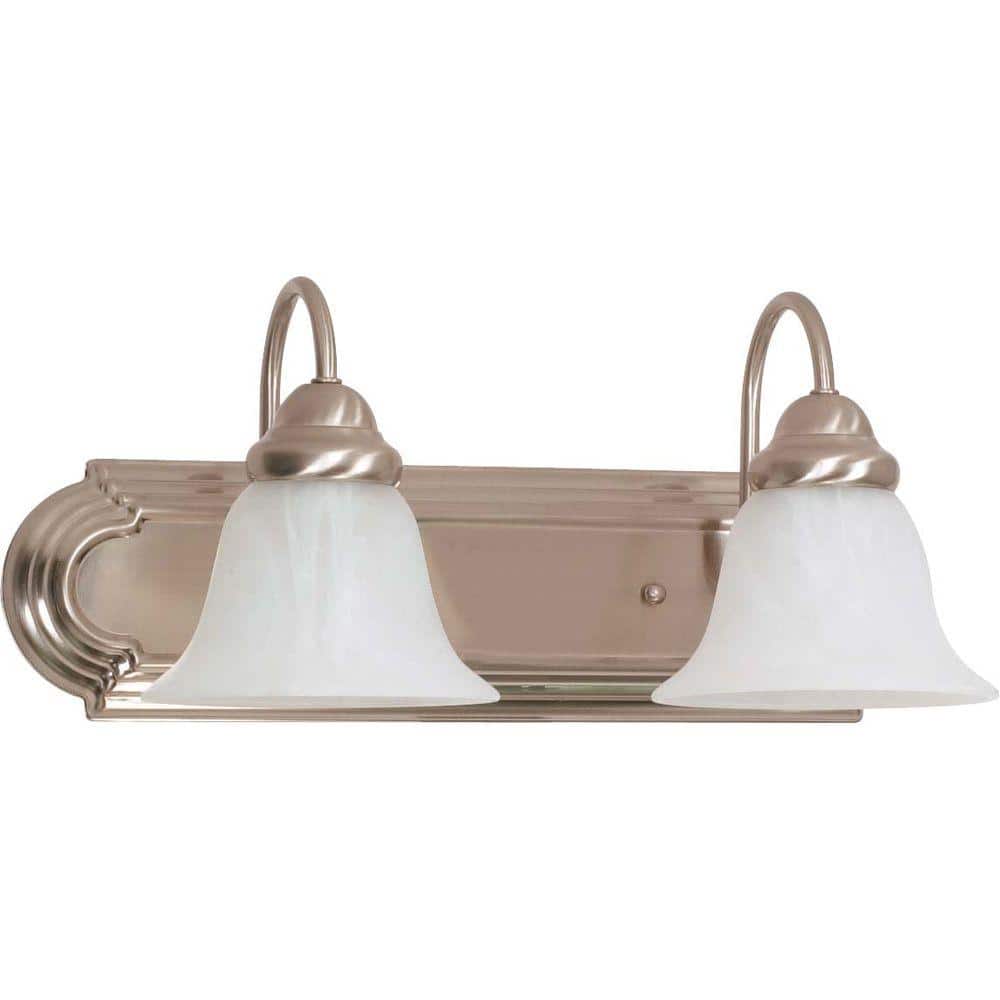 SATCO 2-Light Brushed Nickel Vanity Light with Alabaster Glass Bell ...