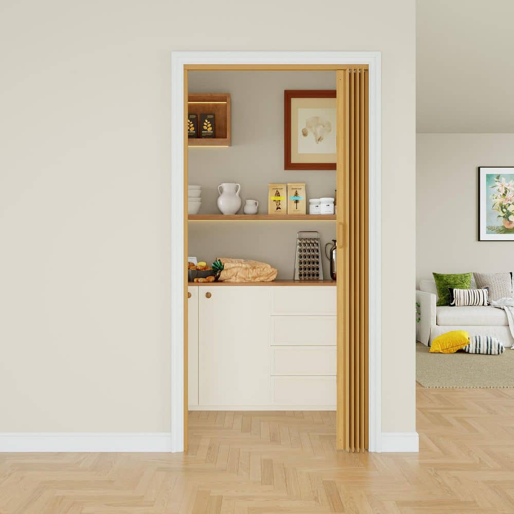 ARK DESIGN Blackout Door 36 in. x 80 in. Oak Vinyl PVC Accordion Door ...