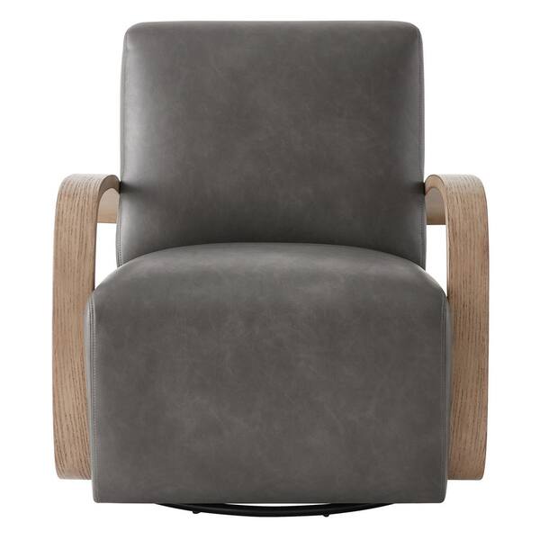 Spruce & Spring Ella Dark Grey Leather Swivel Accent Chair with Grey ...