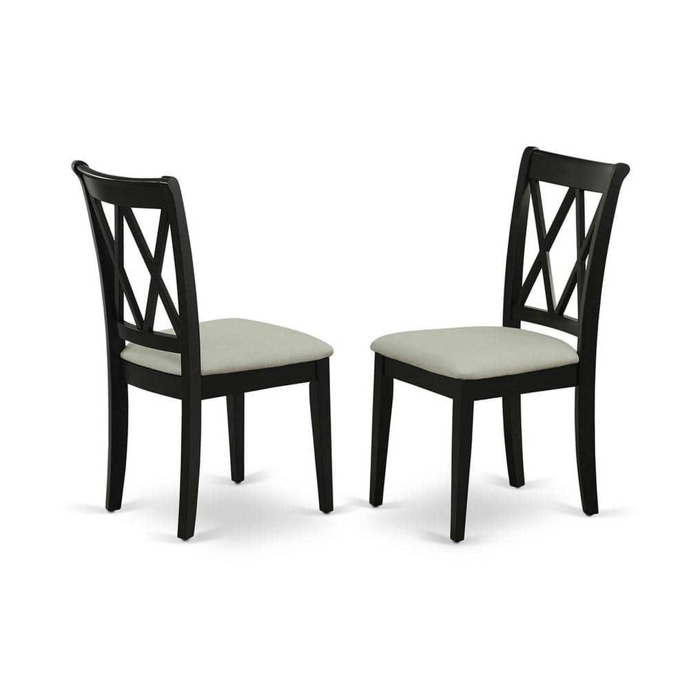 East West Furniture Black Linen Fabric Upholstered Wood Chairs With ...