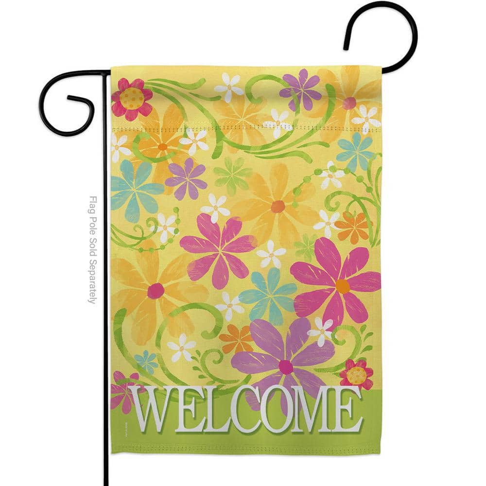Breeze Decor 13 in. x 18.5 in. Welcome Daisy Garden Floral Flag 2-Sided ...