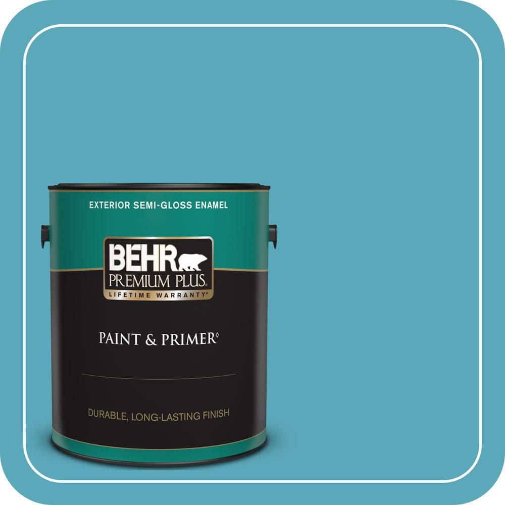 BEHR PREMIUM PLUS 1 gal. #T15-11 Sonic Blue Semi-Gloss Enamel Exterior ...