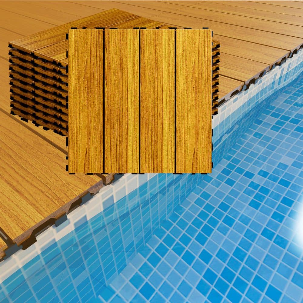 ARK DESIGN 1 ft. x 1 ft. Waterproof Solid Pine Wood Deck Tile for Patio ...