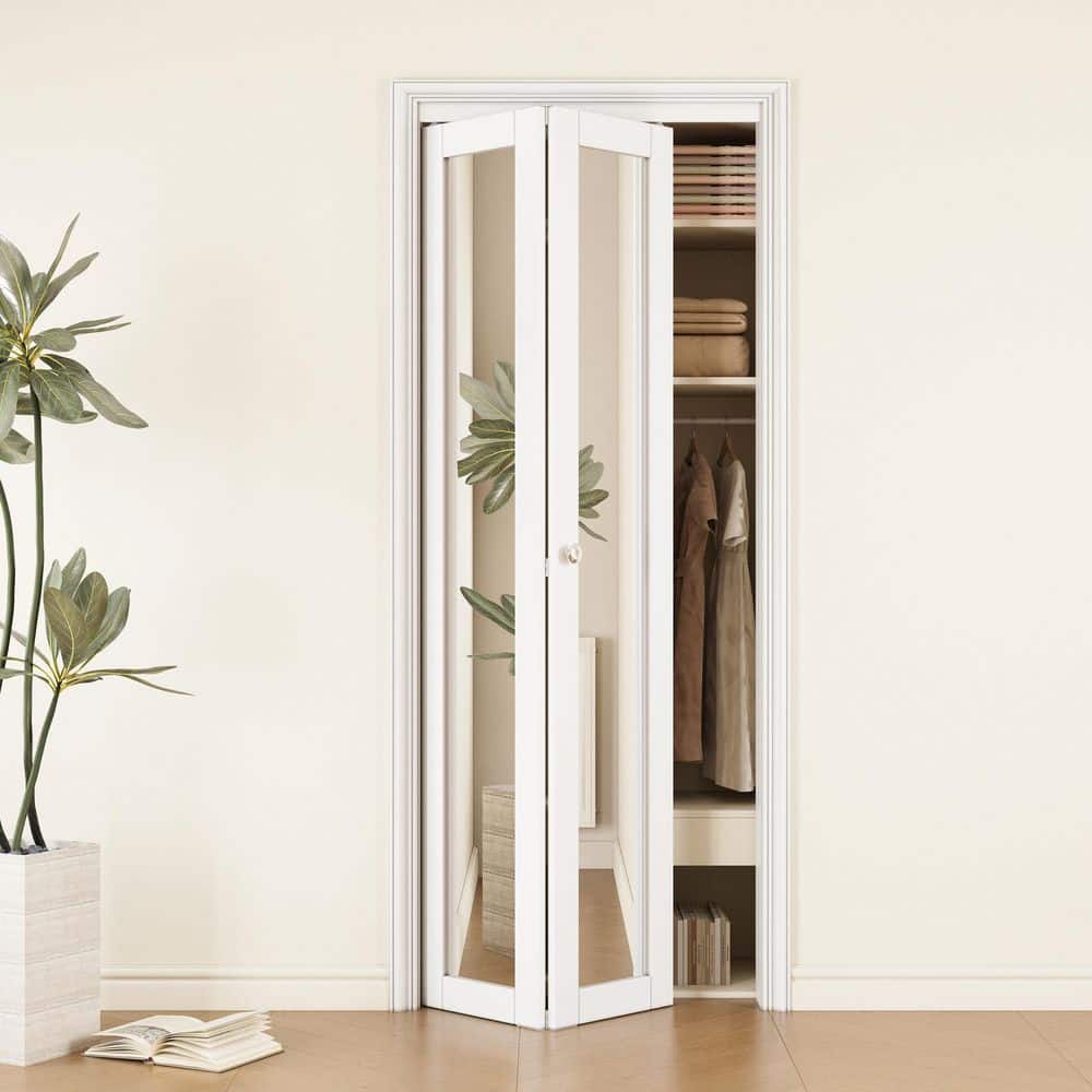 ARK DESIGN 30 in. x 96 in. 1-Lite Mirrored Glass and Solid Core White ...