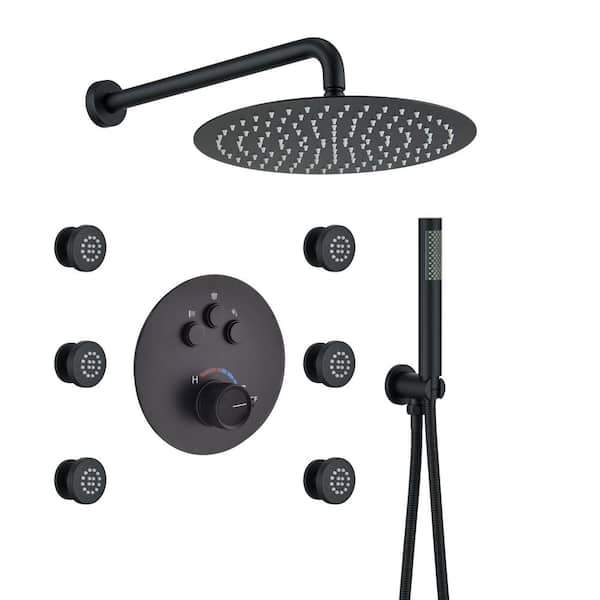 Pressure Balanced 3-Spray Patterns 12 in. Wall Mounted Rainfall Dual Shower Heads with 6 Body ...