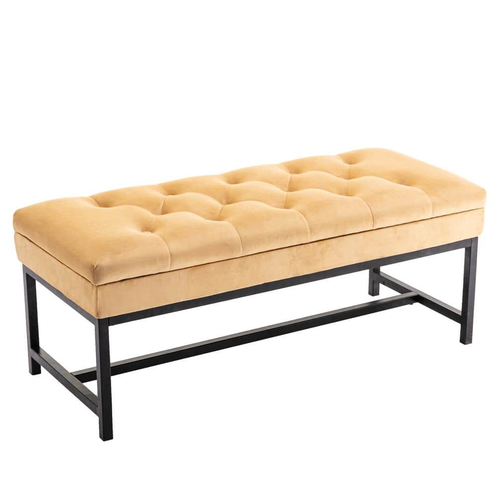 Spaco Dark yellow Velvet Storage Bench Ottoman with Storage 44.09 in. W ...