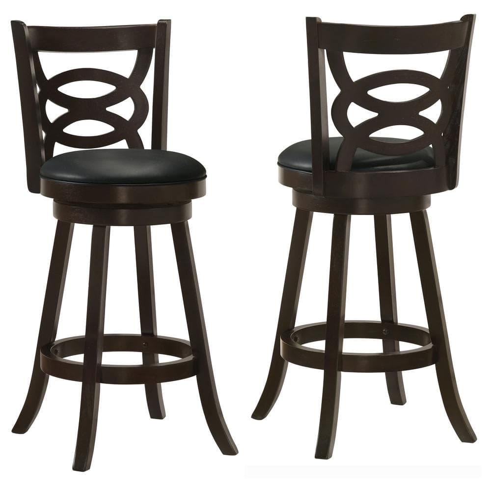 Coaster Calecita 42.25 in. Cappuccino and Black Wood Frame Swivel Bar ...
