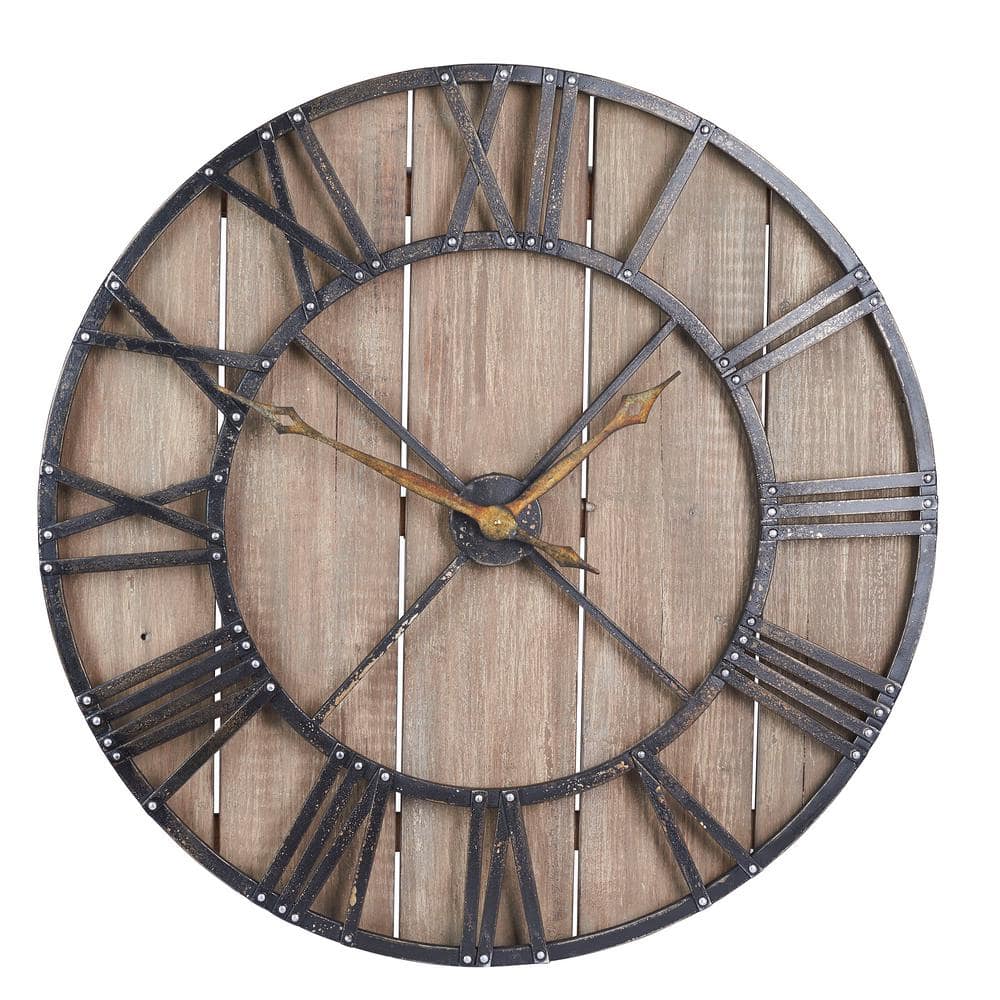 HOUSEHOLD ESSENTIALS Round Roman Wall Clock 2376-1 - The Home Depot