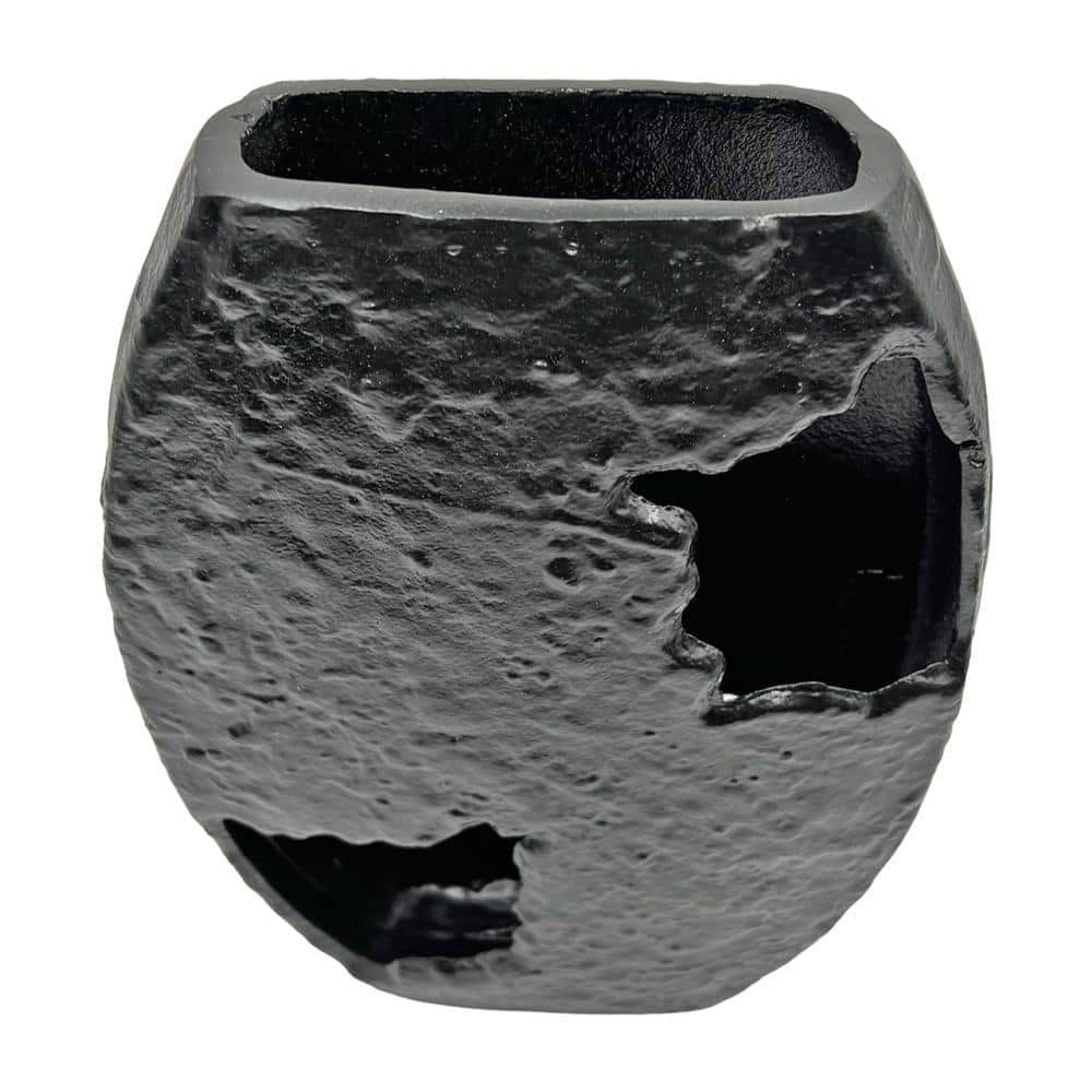 castellousa 15 in. Decorative Abstract Fractured Capsule Vase in Black ...