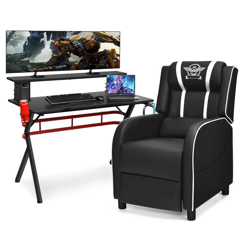 Costway 48 in. Black Computer Desk and Massage Recliner Chair Gaming ...