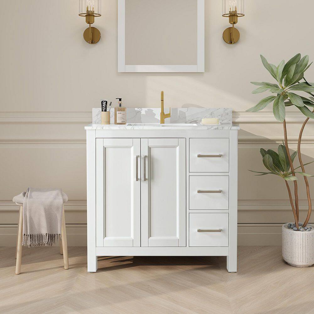 SJ STAR&JANE 36 in. W x 22 in. D x 34 in. H Bath Vanity in White with ...