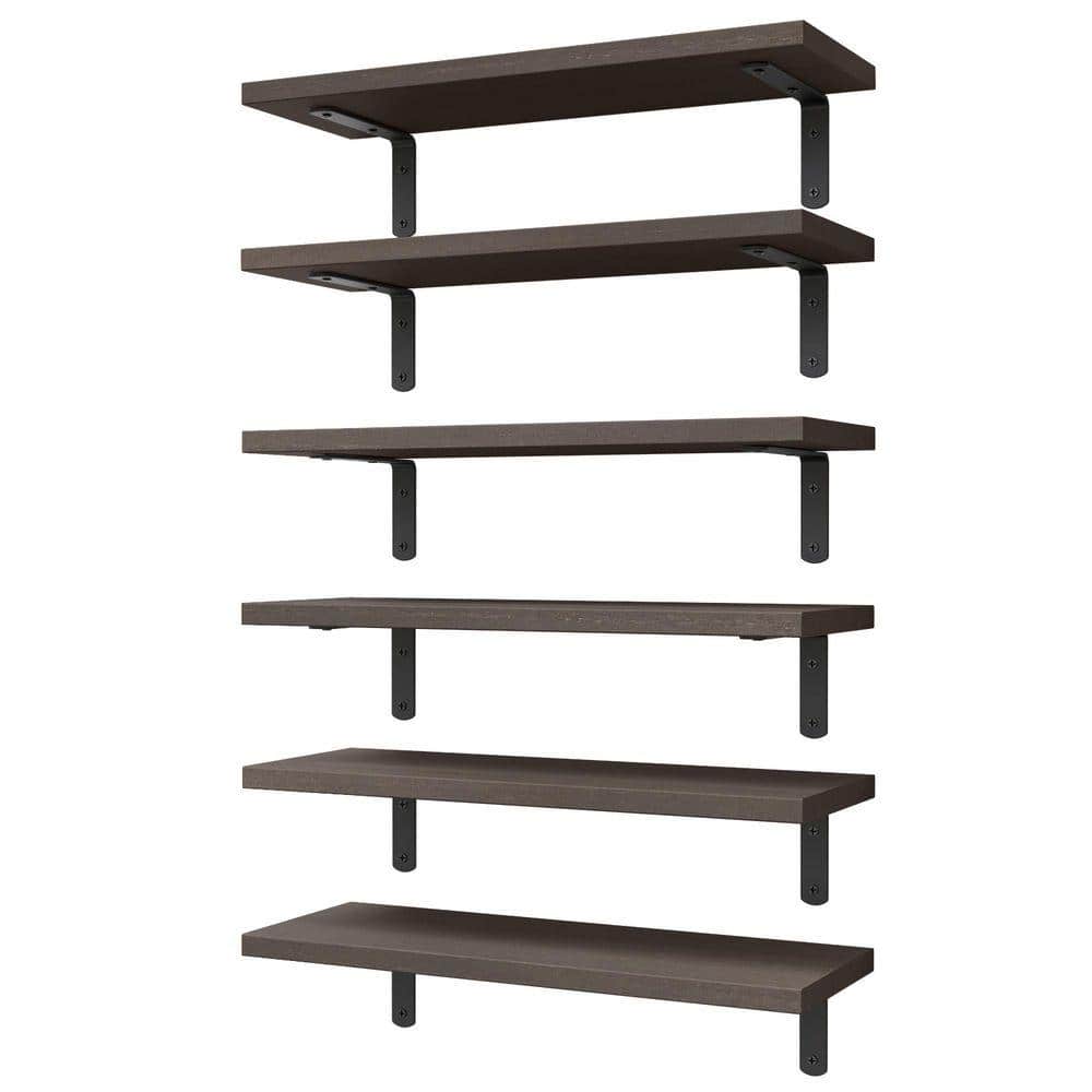 16.5 in. W x 6 in. D Wood Floating Shelves (Set of 6), Modern Wall ...