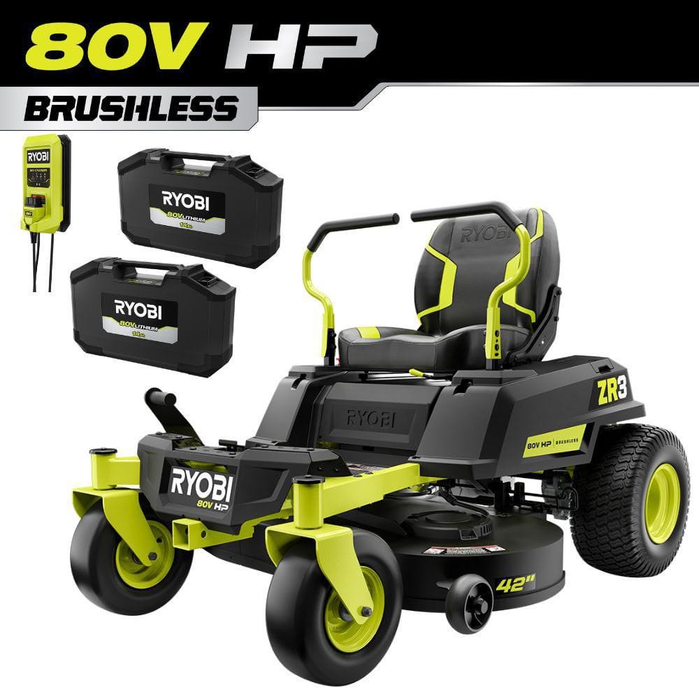RYOBI ZR3 80V HP Brushless Battery Cordless Electric 42 in. Zero Turn ...