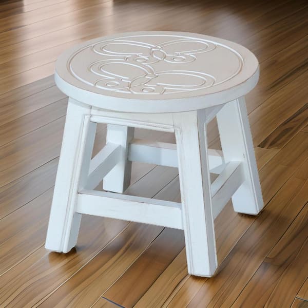 Benjara 10 in. White Low Back Wooden Step Stool BM314454 - The Home Depot