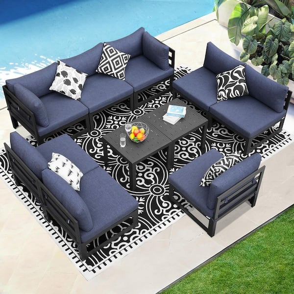 FINCATI Modern 10-Piece Gray Aluminum Outdoor Patio Conversation Deep ...