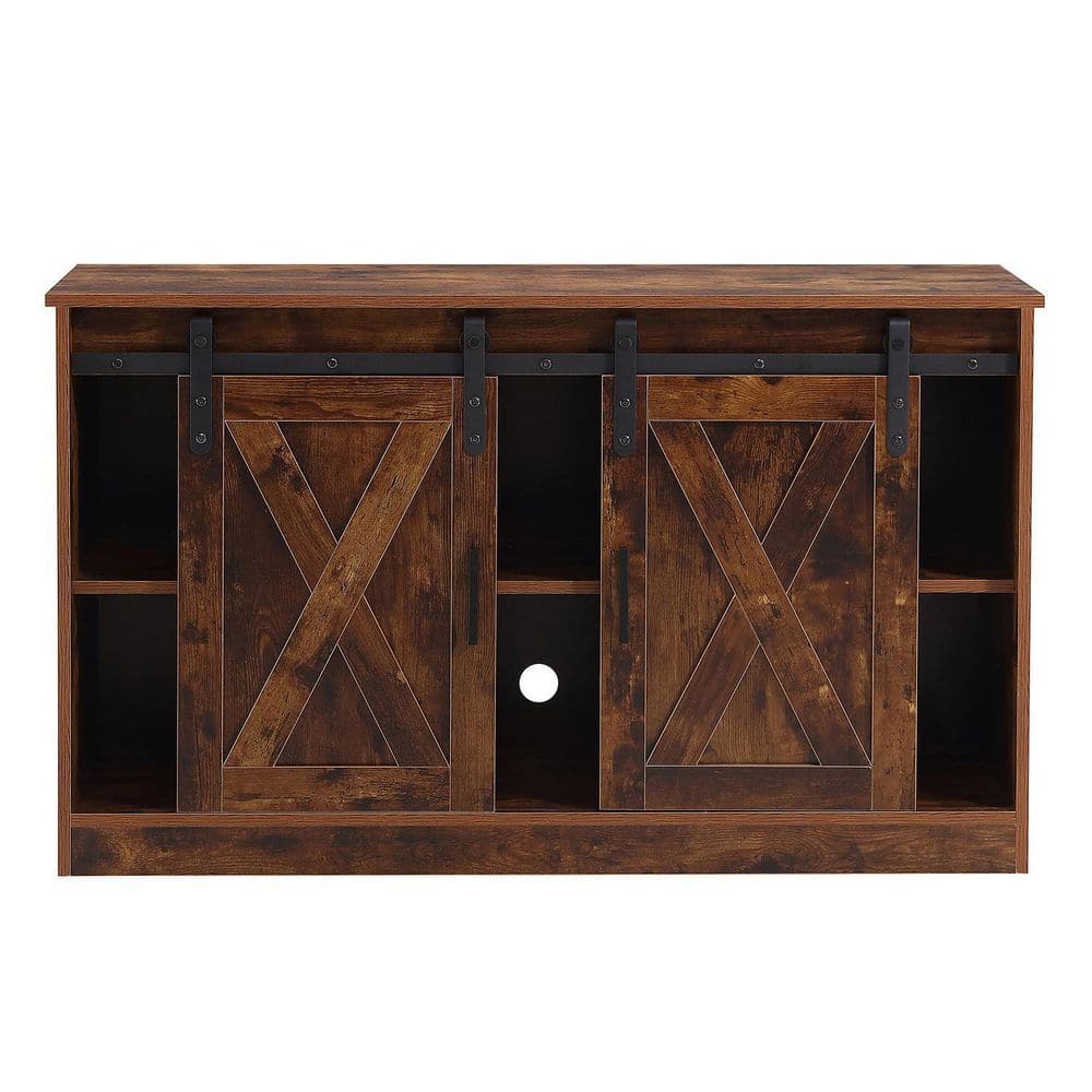 Tatahance Rustic Brown Wooden TV/Storage Cabinet with Two Sliding Barn ...
