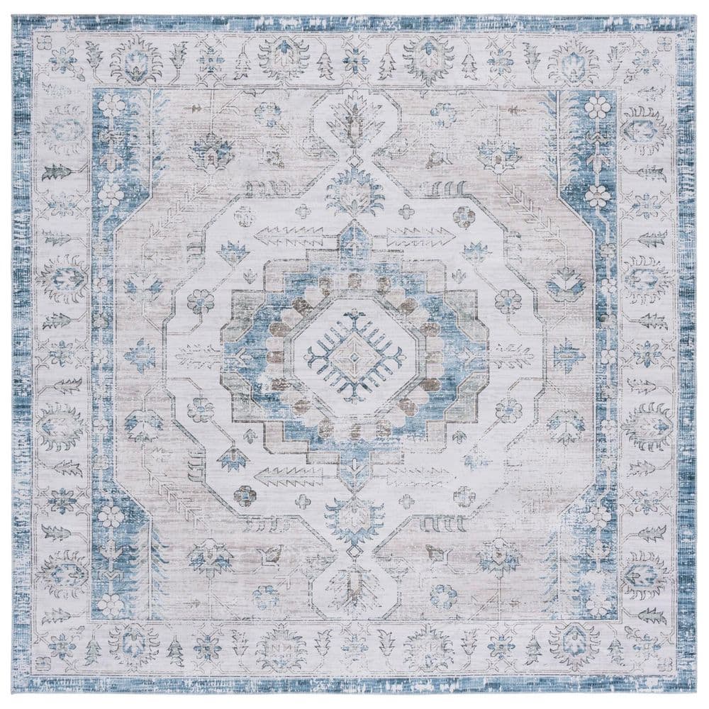 SAFAVIEH Arizona 6 ft. x 6 ft. Gray/Blue Machine Washable Medallion ...