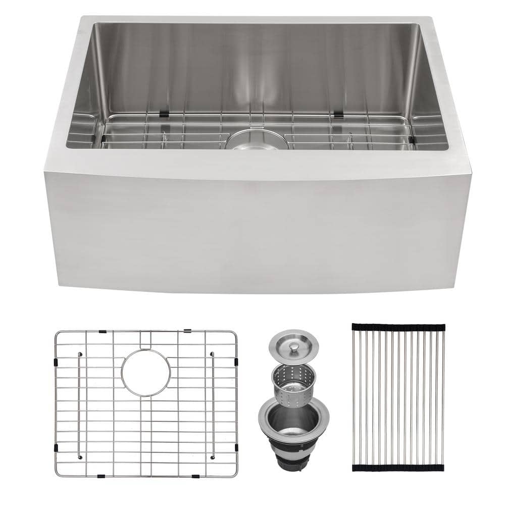 Bnuina 27 in. Single Bowl 16-Gauge Brushed Nickel Stainless Steel ...
