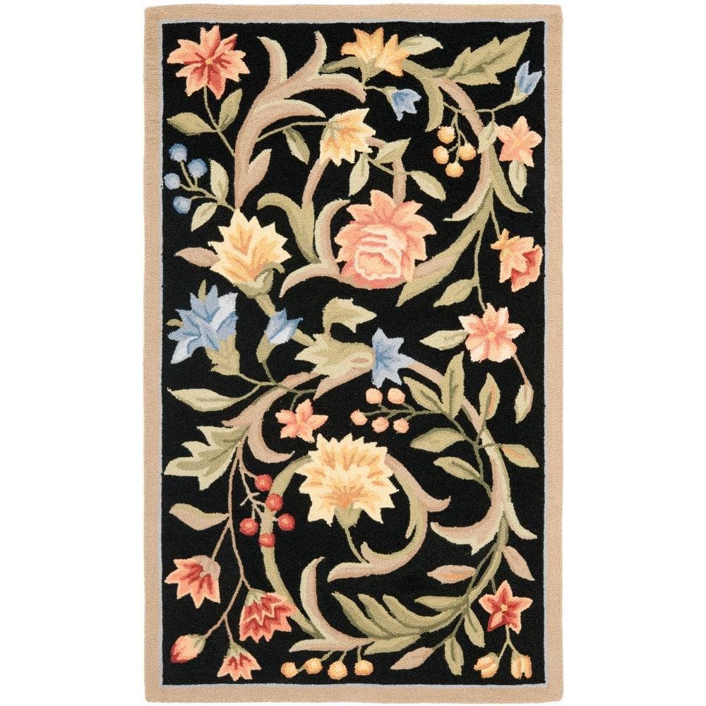 SAFAVIEH Chelsea Black 3 ft. x 5 ft. Solid Floral Border Area Rug ...