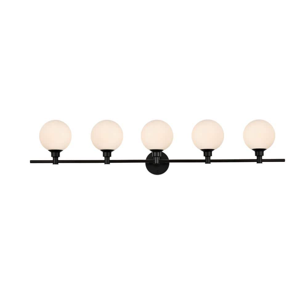 Simply Living 47 in. 5 Light Modern Black Vanity Light with Frosted ...