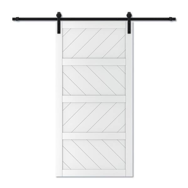ARK DESIGN 42 in. x 84 in. 4-Lites White Wave MDF Barn Door Slab with ...