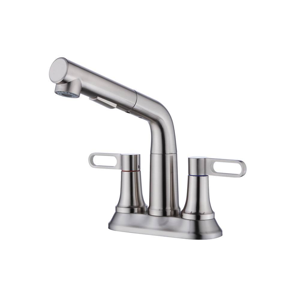 4 in. Centerset Double Handle Bathroom Faucet with Pull Out Sprayer, Hot & Cold Water Mixing ...