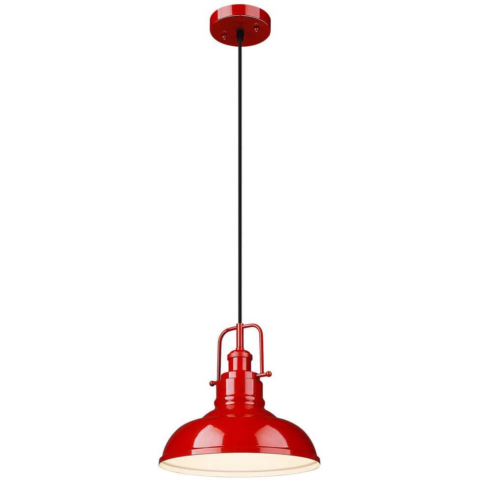 JAZAVA 11 in. 1-Light Red standard Industrial Pendant Light with Metal ...