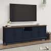 FESTIVO Elegant 72 in. Navy TV Stand with Natural Wood Color Cabinet ...