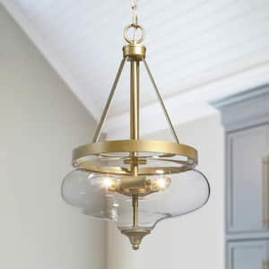 KAWOTI 4 Light Brushed Gold Shaded Pendant Light with Clear Glass Shade ...