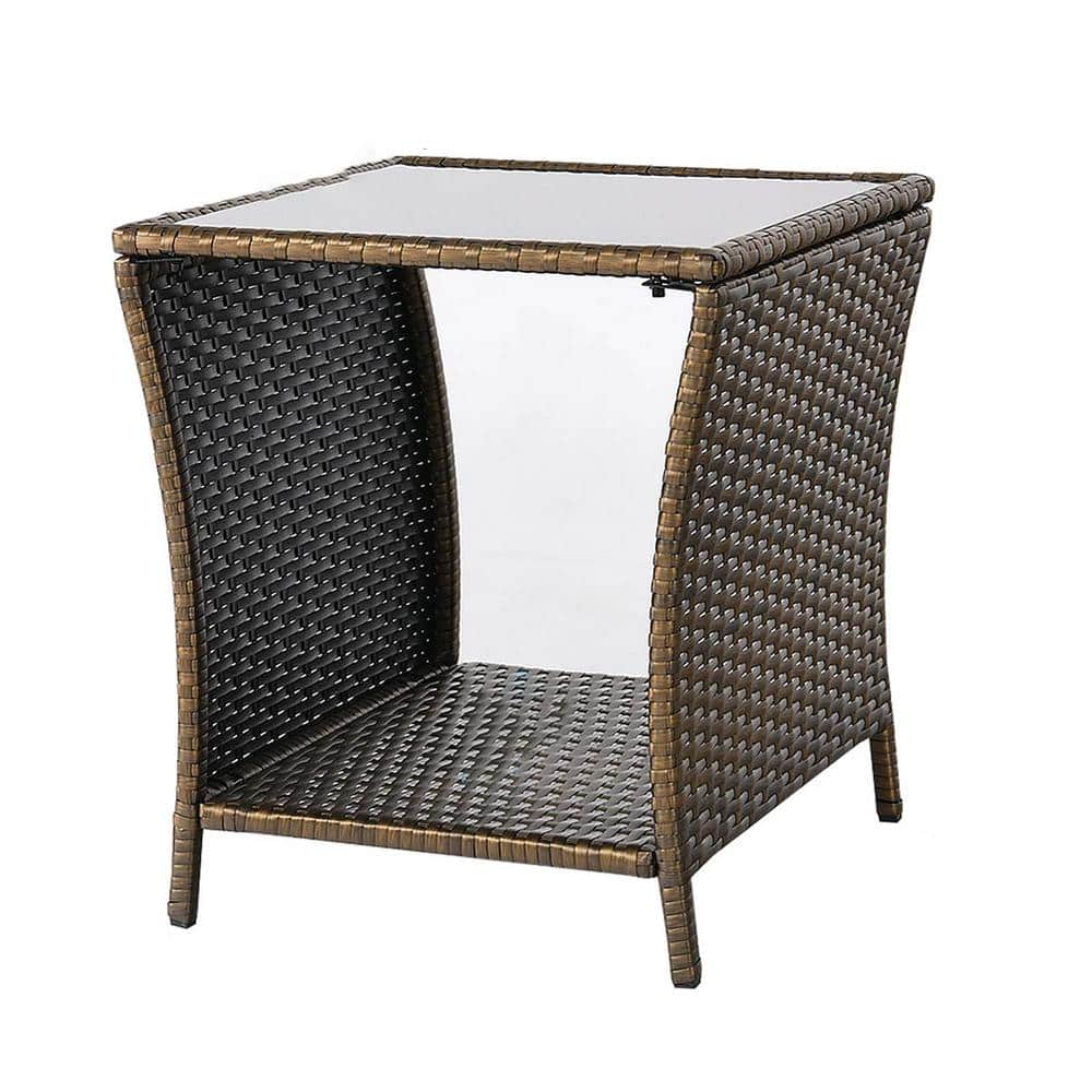 Sudzendf Outdoor Side Table for Patio Small Rattan Wicker Coffee Table ...