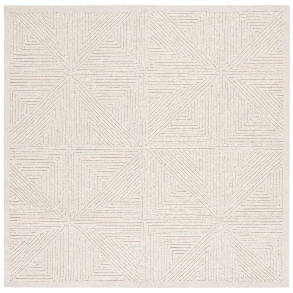 SAFAVIEH Textural 6 ft. x 6 ft. Ivory Triangle Striped Square Area Rug ...