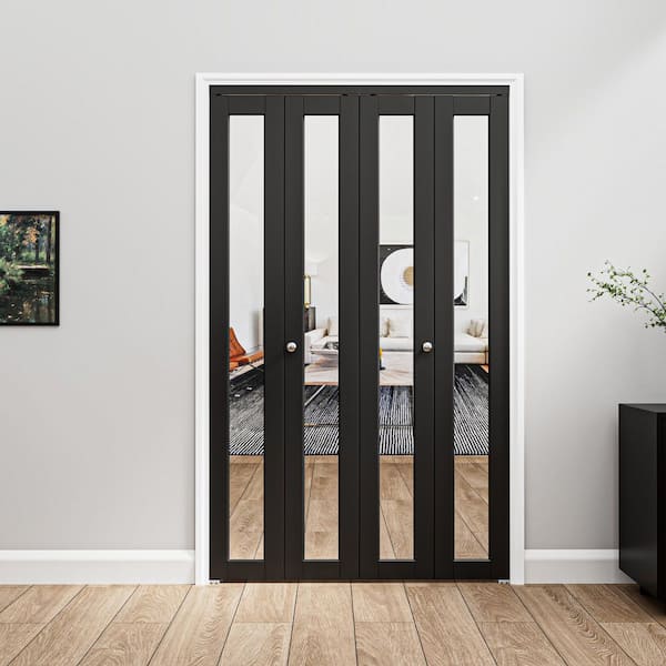 ARK DESIGN 48 in. x 80 in. 1-Lite Mirrored Glass and Solid Core Black ...