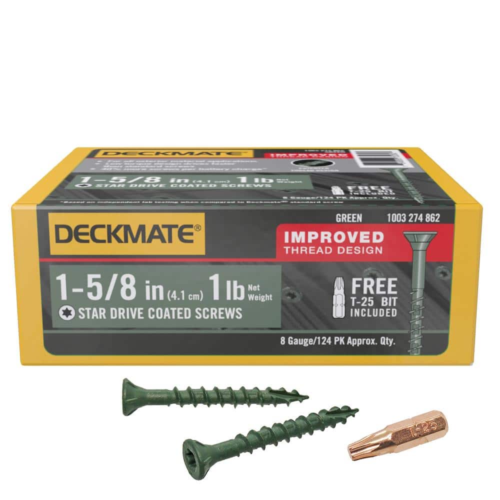 DECKMATE #8 x 1-5/8 in. Green Exterior Self-Starting Torx Flat-Head ...