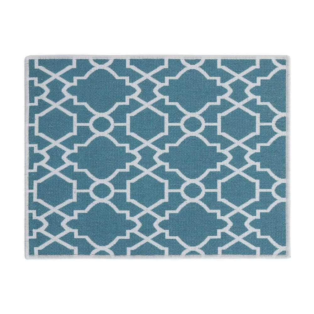 SUSSEXHOME 18 in. x 24 in. Teal Super-Absorbent Washable Cotton Large ...