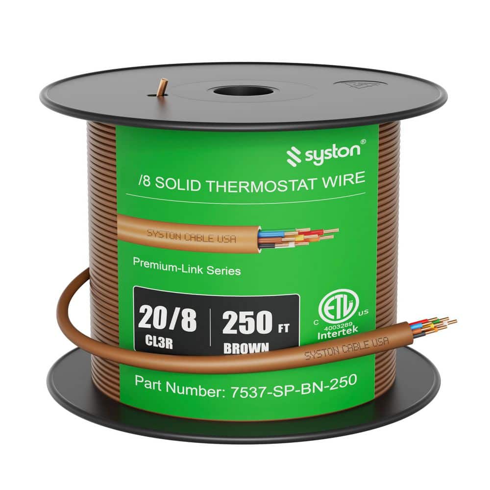 Syston Cable Technology 250 ft. 20/8 Brown CMR Solid Copper Thermostat Wire-HVAC Heating ...