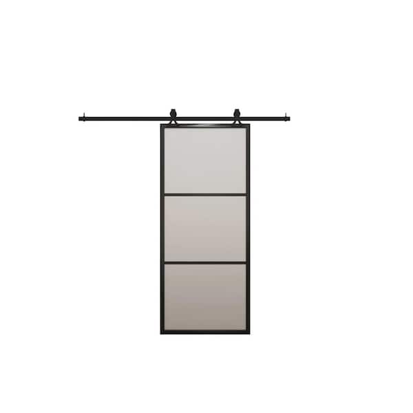 ARK DESIGN 36 in. x 84 in. 3 Lite Tempered Frosted Glass Black Finished ...