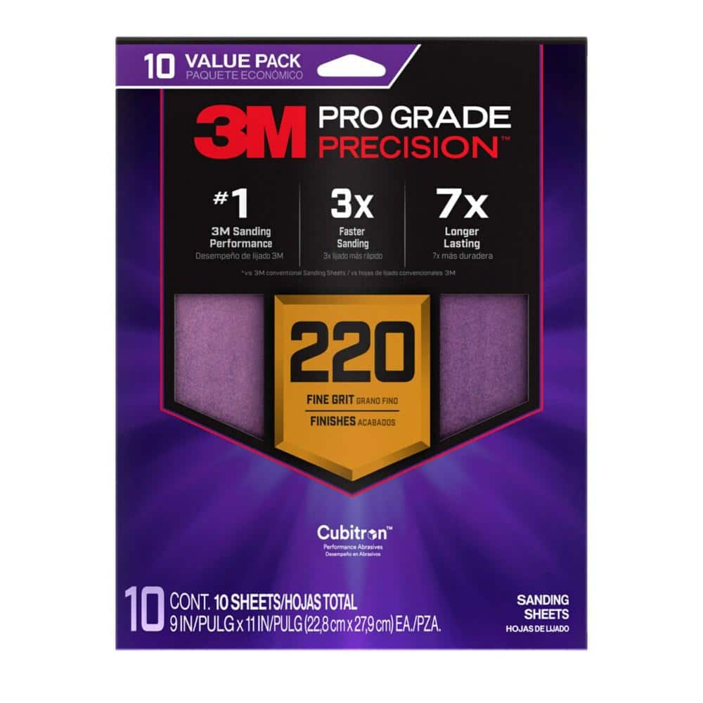 3M Pro Grade Precision 9 in. x 11 in. 220 Grit Faster Sanding Sheets ...
