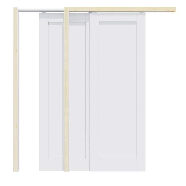 ARK DESIGN 28 in. x 80 in. Paneled White Primed Wood Bypass Pocket ...