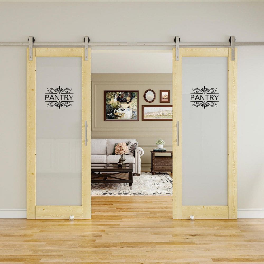 ARK DESIGN 56 in. x 80 in. 1 Lite Frosted Glass Unfinished MDF Sliding ...