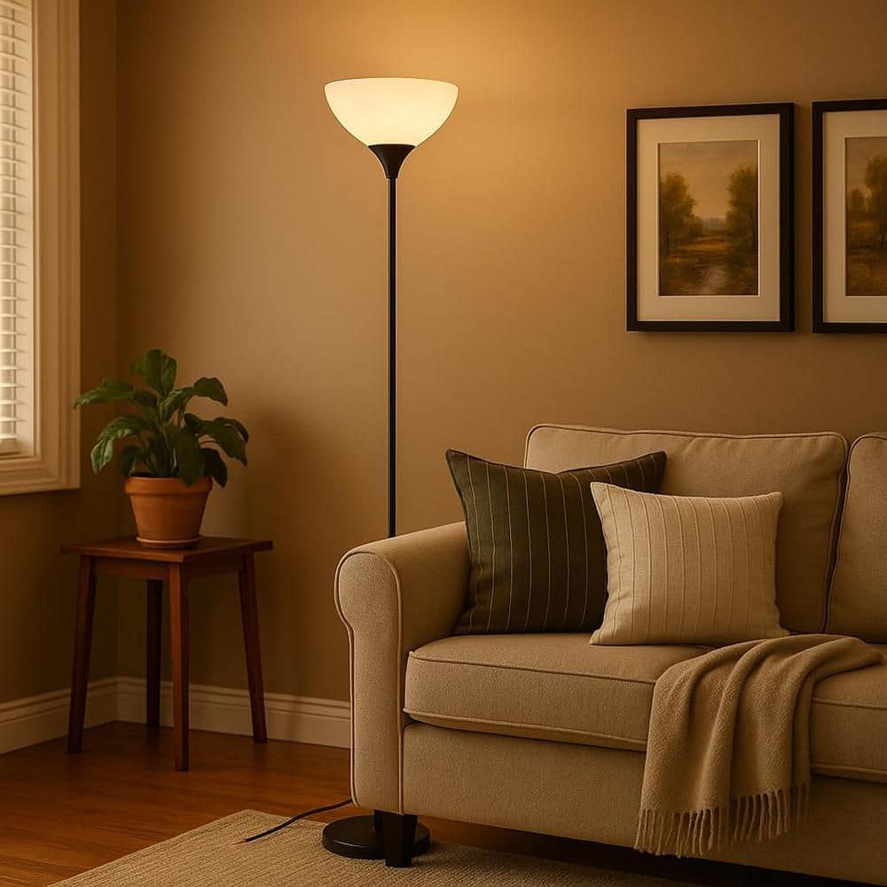 70 in. Black 1-Light Dimmable Standard Floor Lamp with Remote Control ...