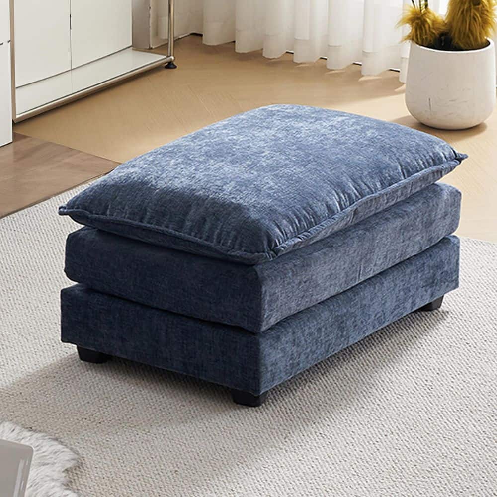 Karl home Double-Layer Cushion Blue Chenille Rectangle Medium Ottoman ...