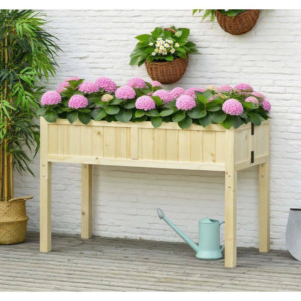 Natural Folding Wood Raised Garden Bed Elevated Planter Box Garden ...